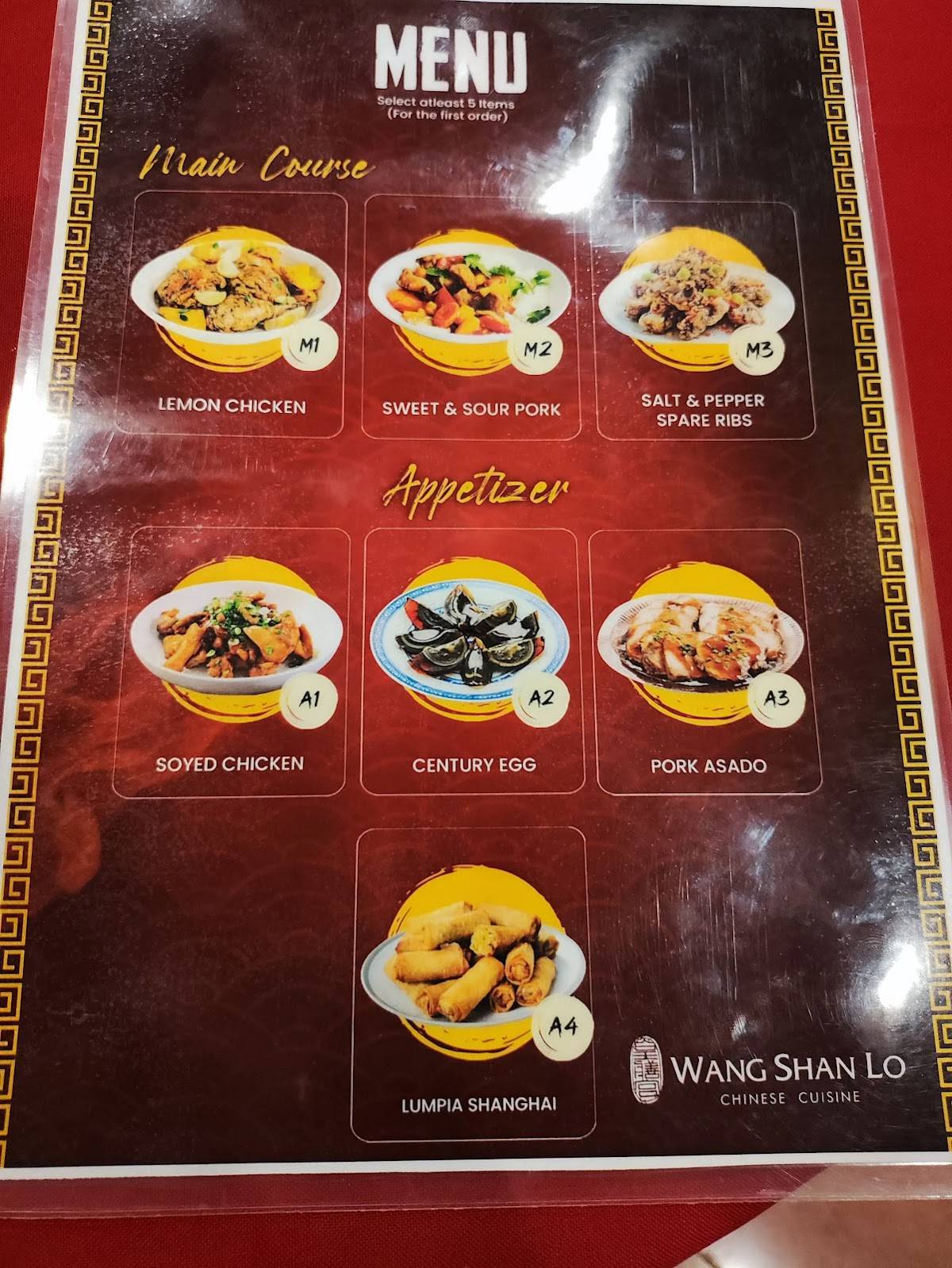 Menu at Wang Shan Lo Chinese Cuisine restaurant, Cebu City, Tower 2