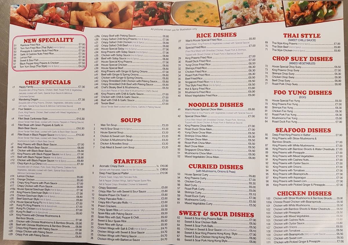 Menu at Wans House fast food, Leicester, 21 Sycamore St