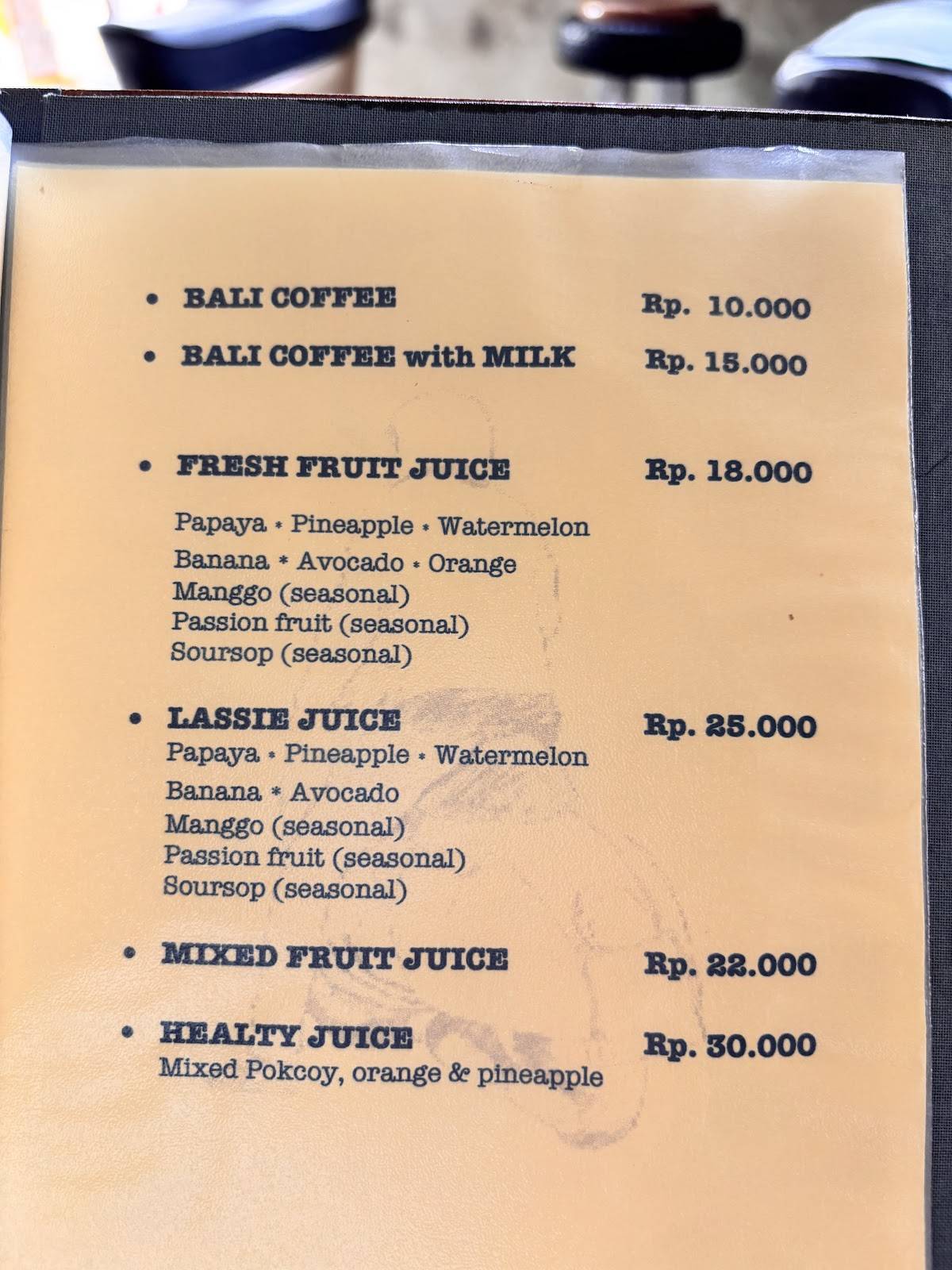 Menu at Warung Garasi and Guest House restaurant, Ubud, Jl. Monkey ...