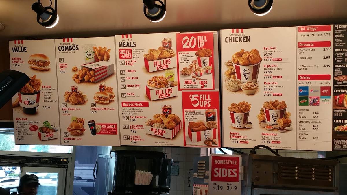 Menu at KFC fast food, Washington, Bladensburg Rd NE