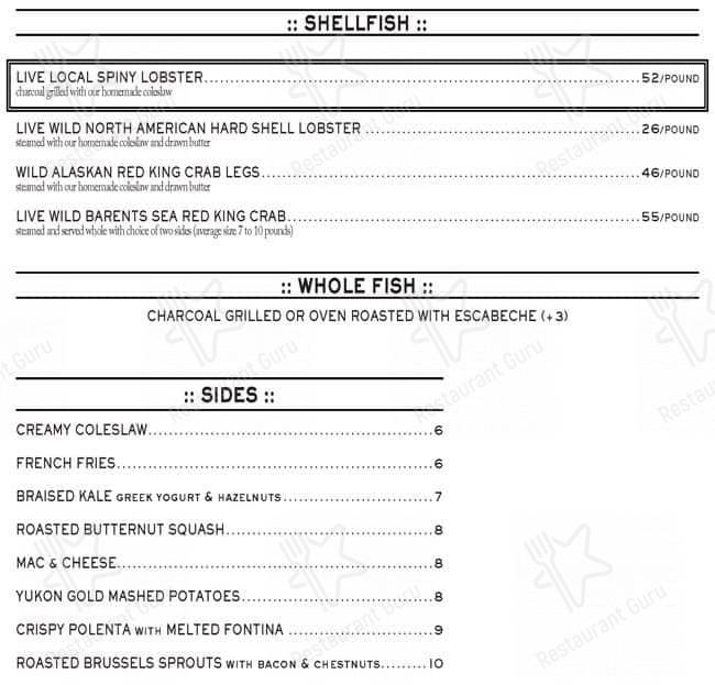 Menu at Water Grill restaurant, Costa Mesa