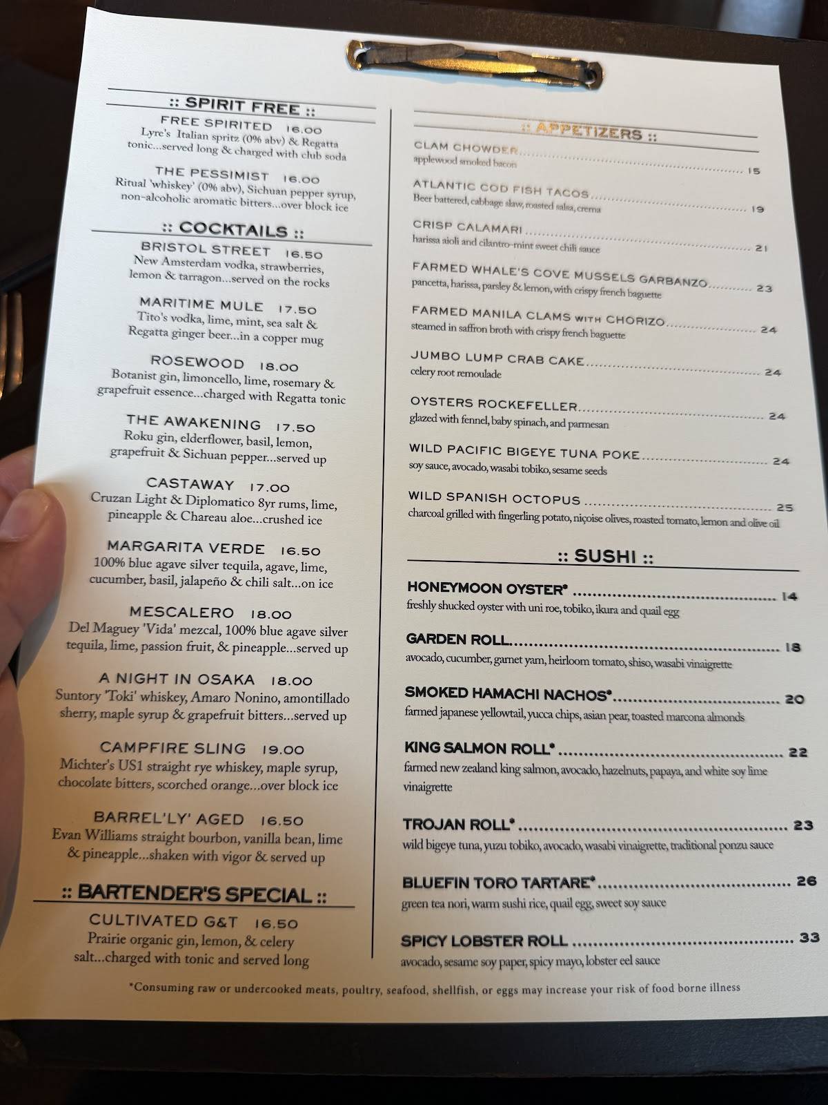 Menu at Water Grill pub & bar, Costa Mesa