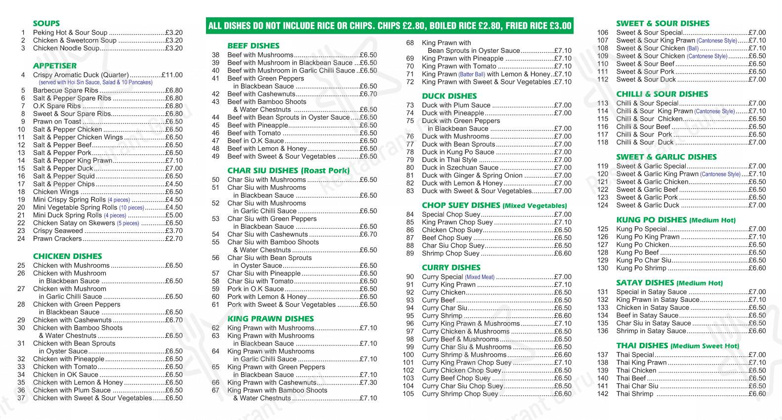 Menu at Water Lily fast food, Kirkby Lonsdale