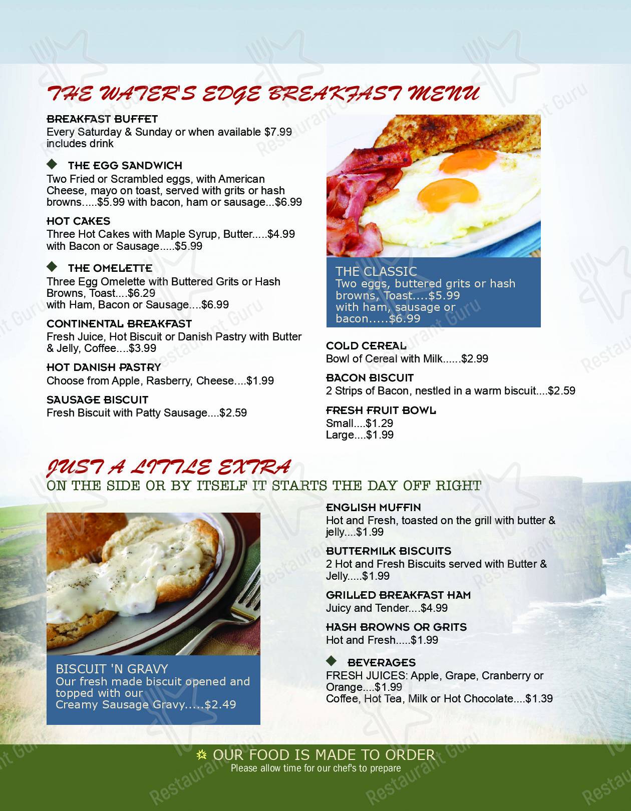 Menu at Water's Edge pub & bar, Eufaula