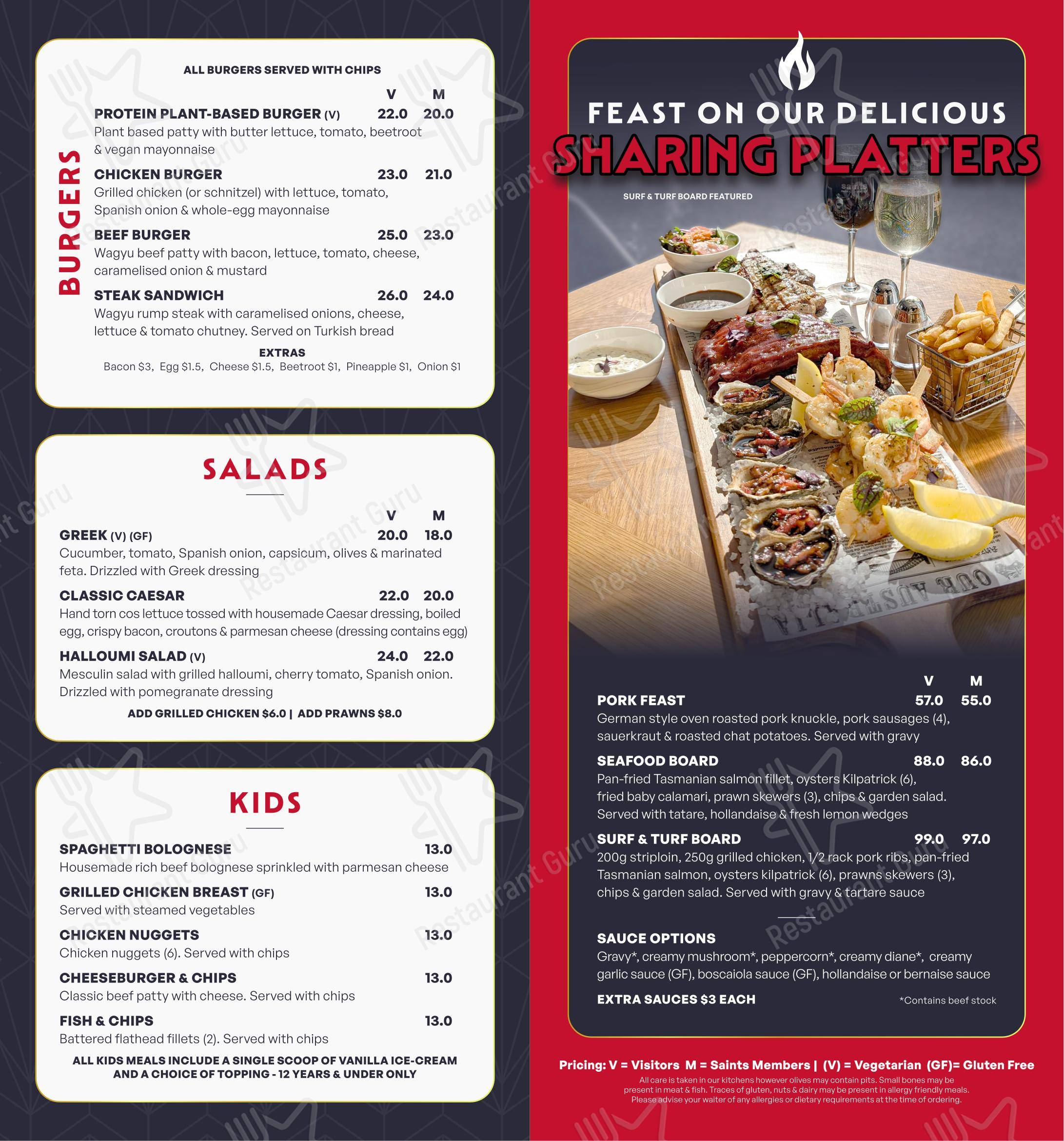 Menu at Waterstone Grill restaurant, Saint Marys, St Marys Leagues Club