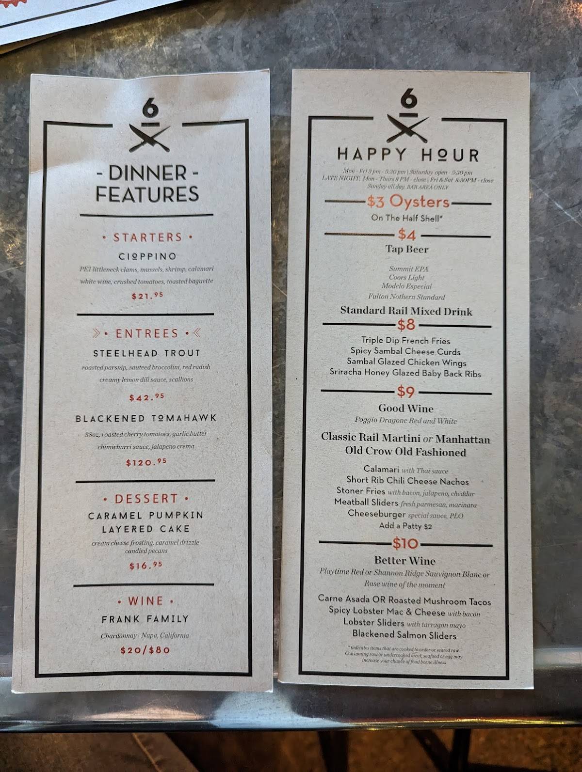 Menu at 6Smith pub & bar, Wayzata