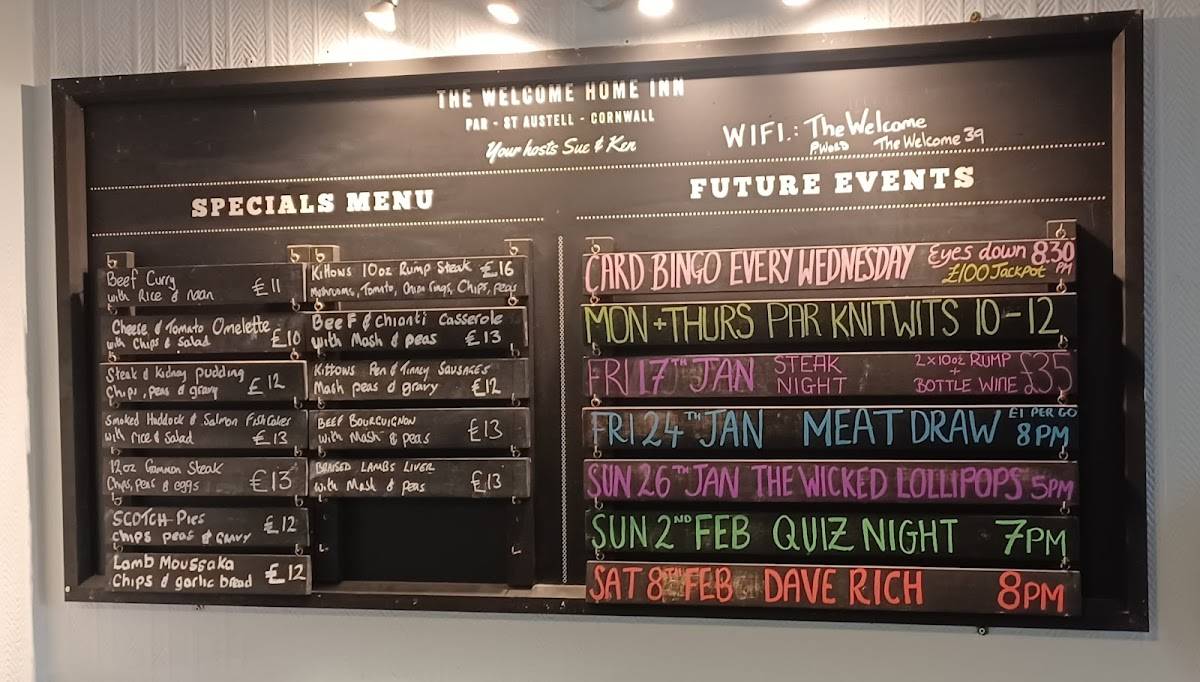 Menu at Welcome Home Inn pub & bar, Par