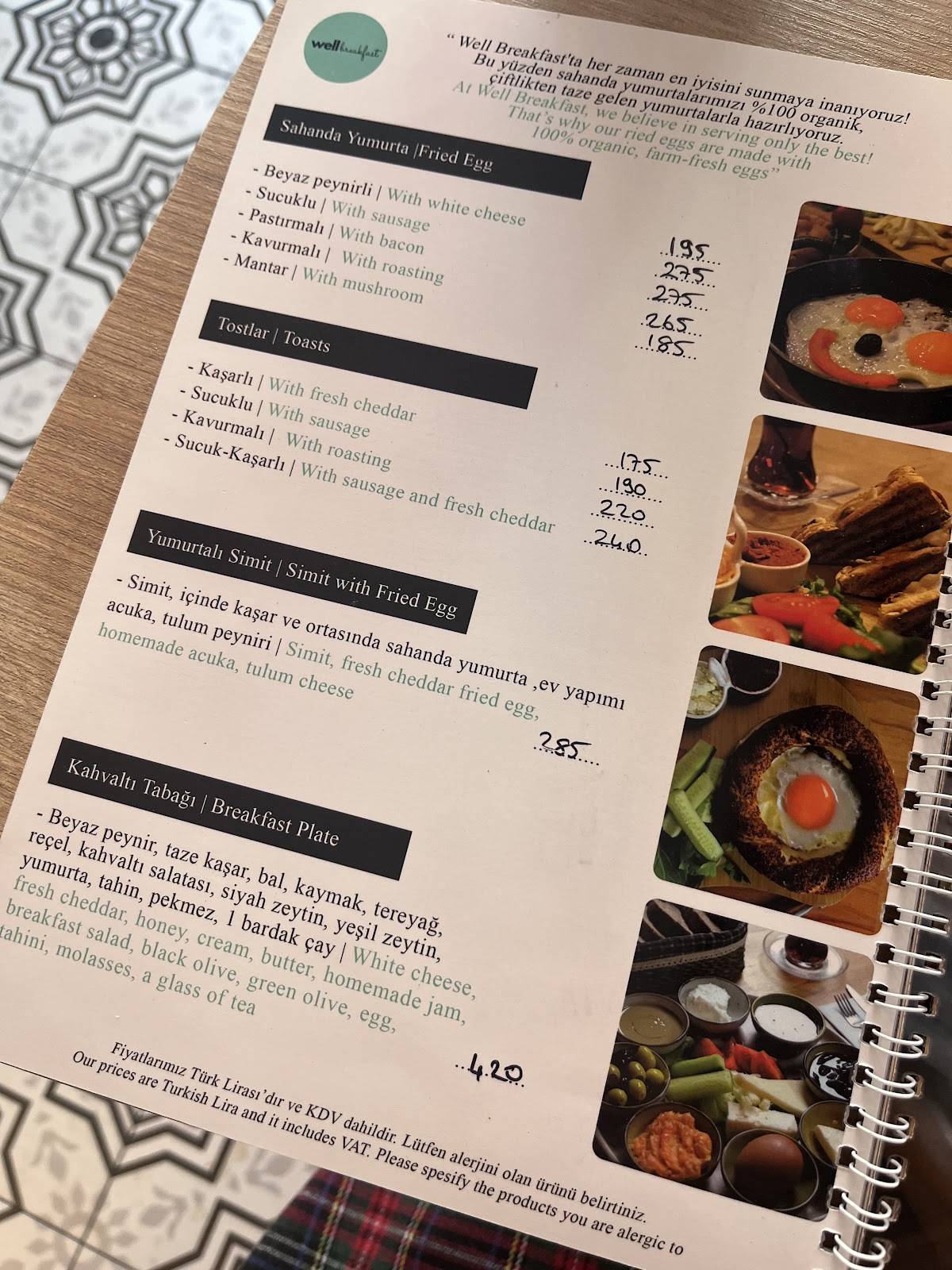 Menu au Well Breakfast & Coffee restaurant, Istanbul