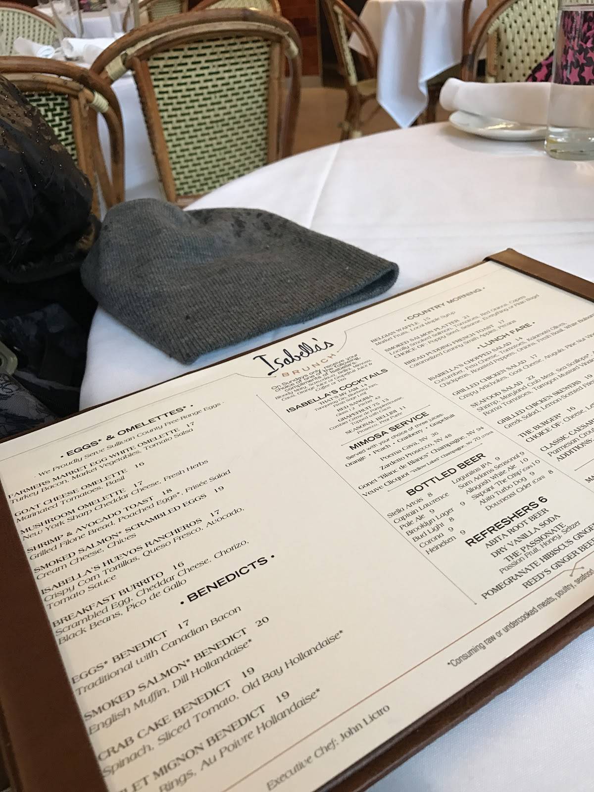 Menu at Isabella's restaurant, West New York