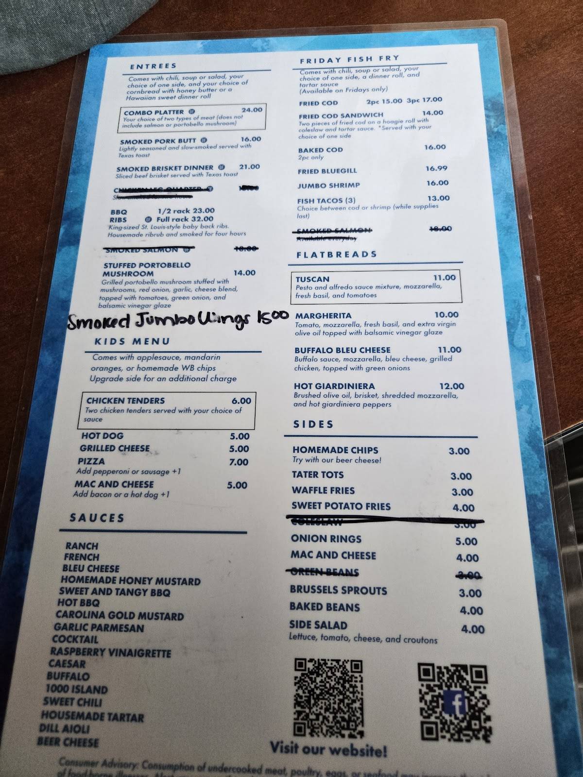 Menu at Wet Bottoms Bar & BBQ, Edgerton