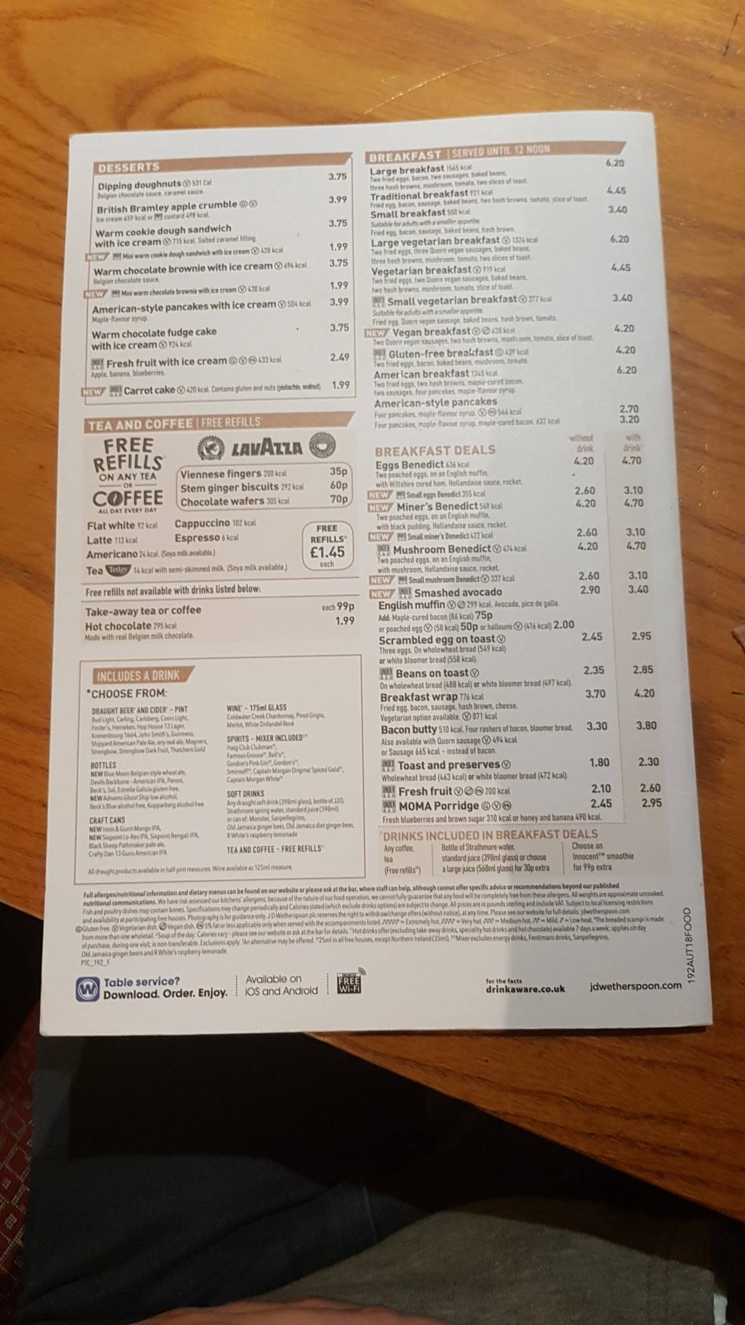 Menu at Wetherspoons pub & bar, Manchester, Piccadilly House