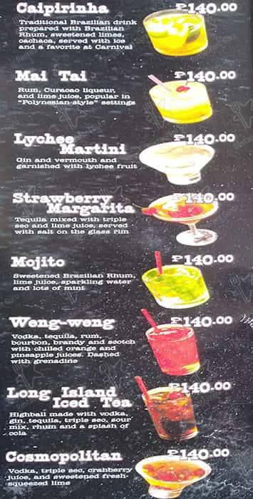 Menu at Whistlestop Valero restaurant, Makati, The Valero Tower