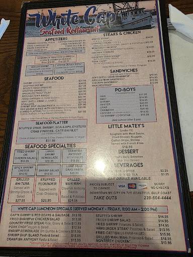 Menu at White Cap Restaurant, Gulfport, 560 Beach Dr