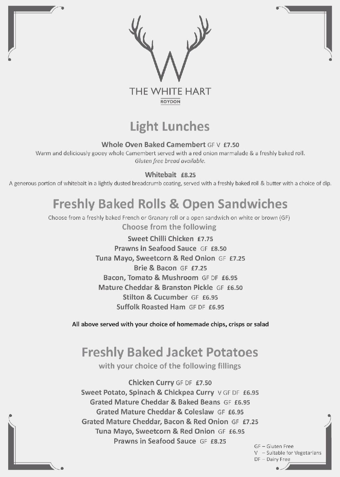 Menu at Roydon White Hart, Diss Norfolk pub & bar, Diss