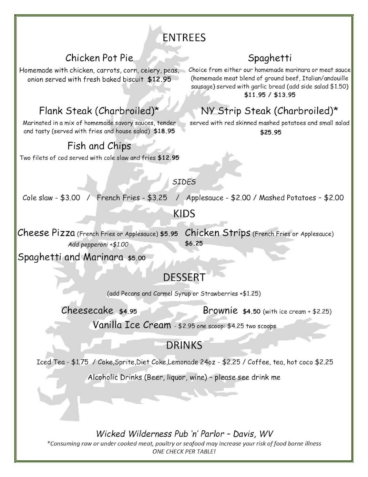 Menu at Wicked Wilderness Pub, Davis