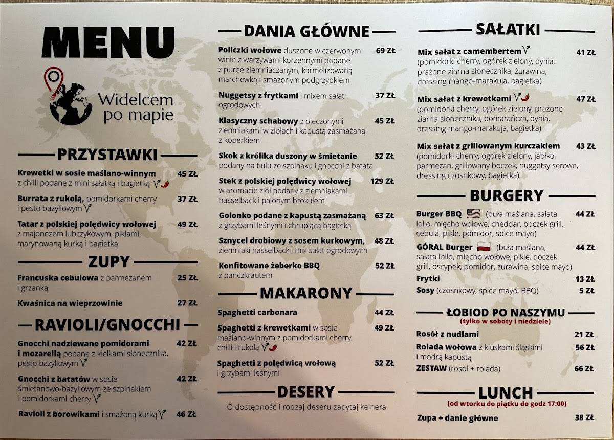 Menu at Widelcem po mapie Restauracja Rybnik restaurant, Rybnik
