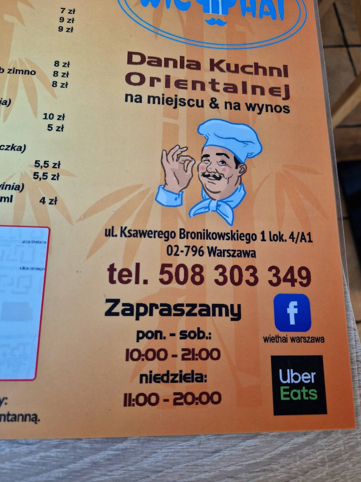 Menu at Wiethai Kabaty restaurant, Warsaw
