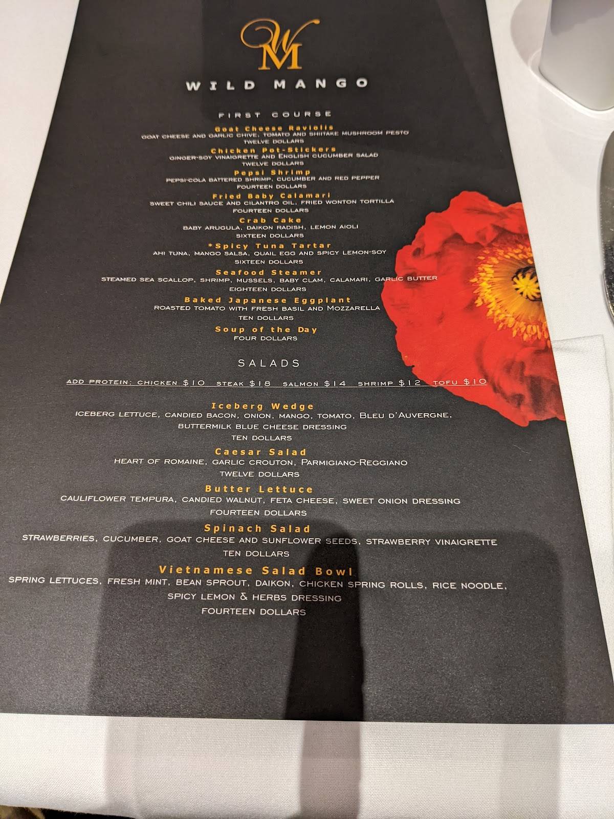 Menu at Wild Mango Restaurant and Bar-Legacy Village, Lyndhurst