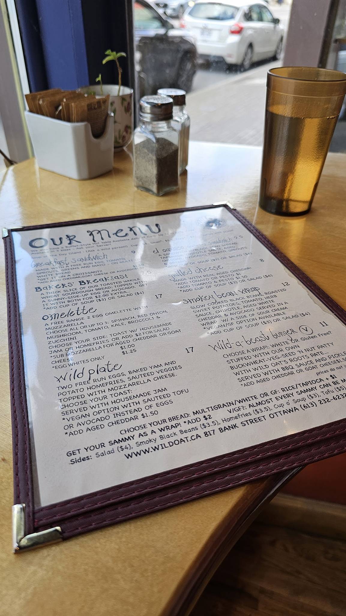 Menu at Wild Oat Bakery, Ottawa