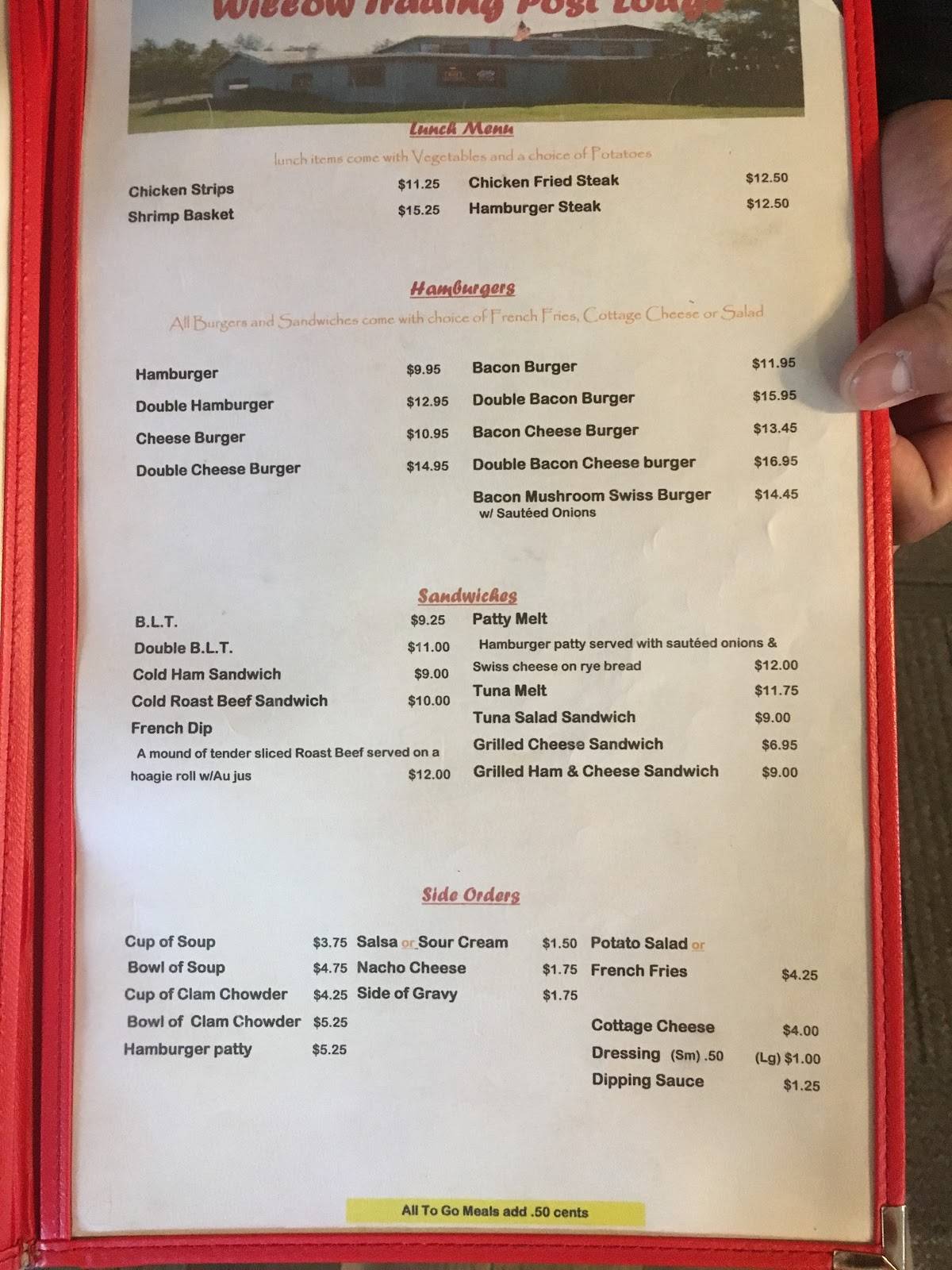 Menu at Willow Trading Post pub & bar, Willow