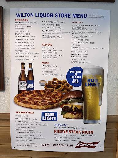 Menu at Wilton Liquor Store pub & bar, Wilton