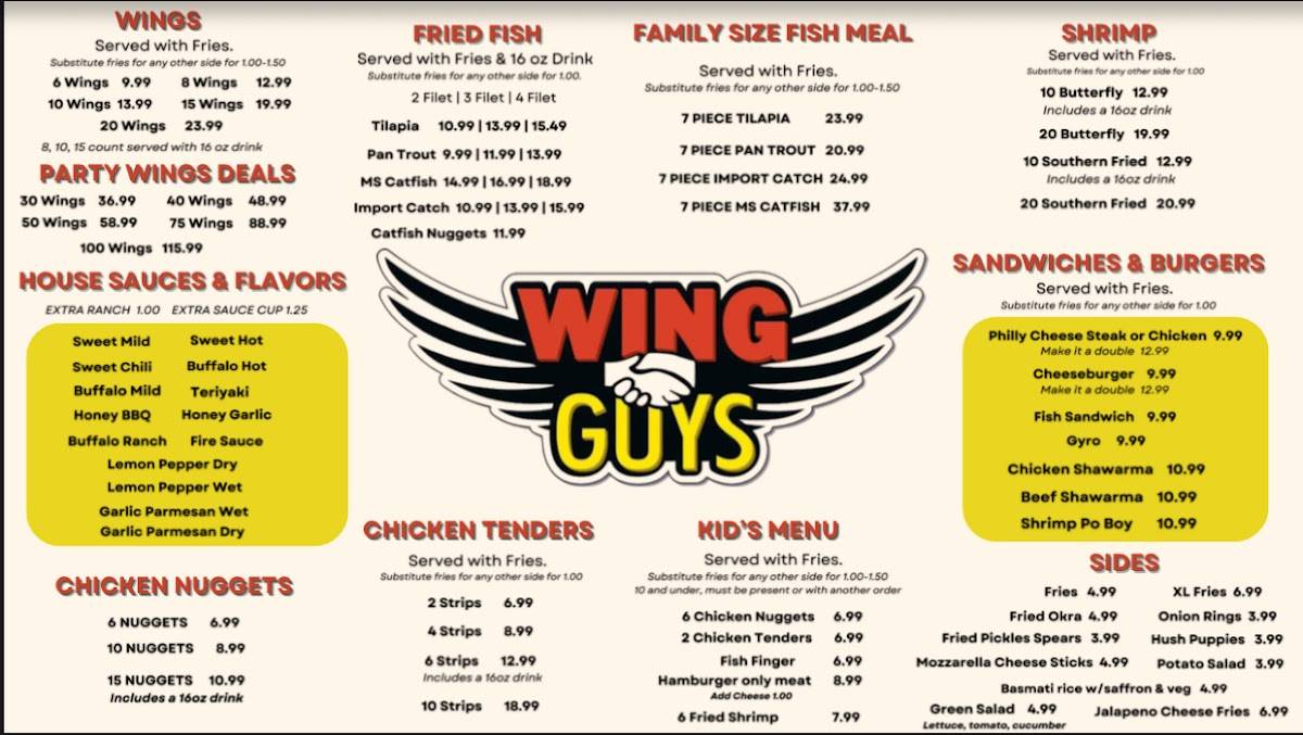 Menu at Wing Guys Northside Dr restaurant, Jackson, W Northside Dr # 101