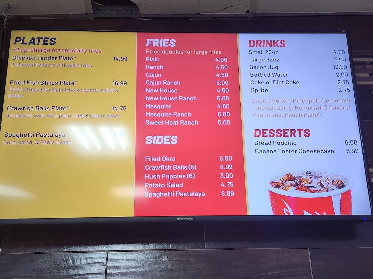 Carta de comida rápida Wing Snack Express, Nueva Orleans