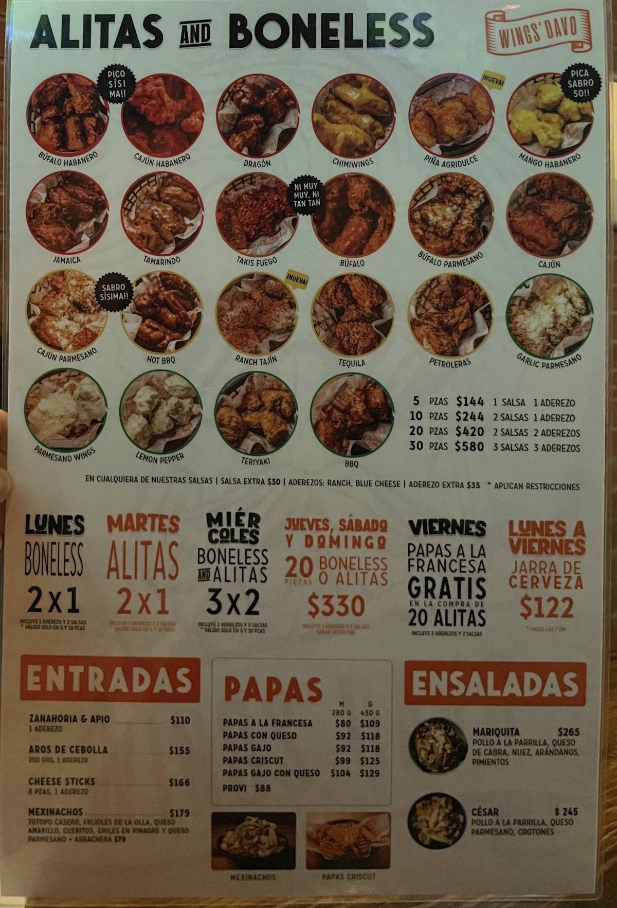 Carta del restaurante Wings Davo, San Luis Potosi, Av. Cordillera del ...