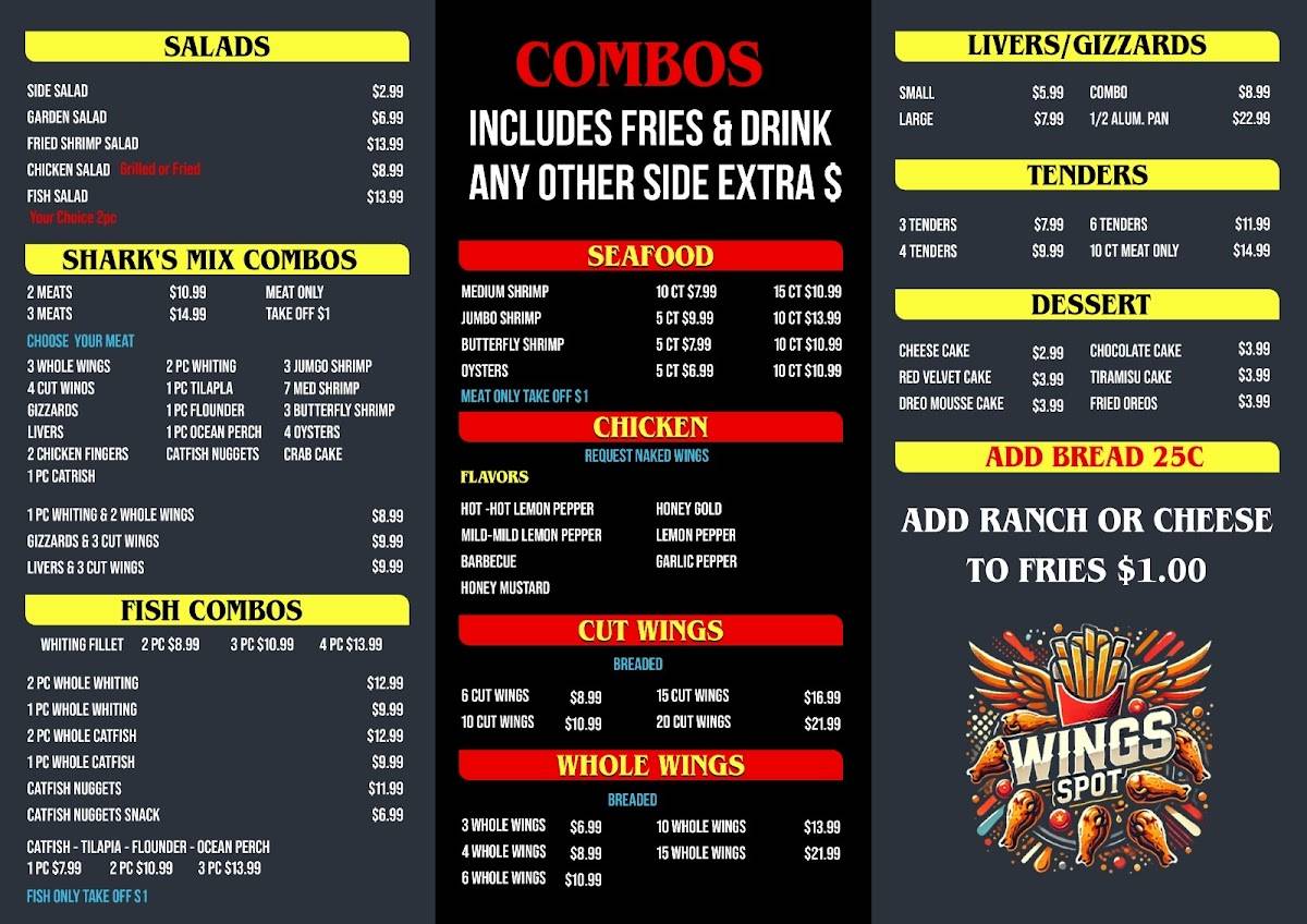 Menu at Wings spot Fish & Chicken restaurant, Birmingham, 254 Green ...