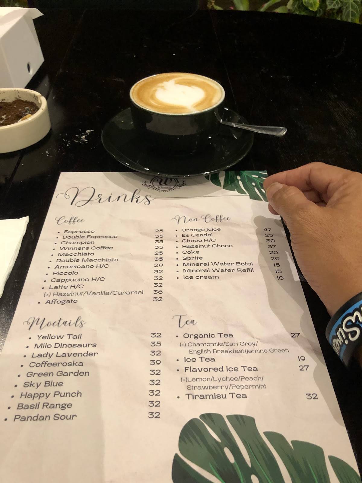 Menu at Winners Backyard restaurant, South Jakarta