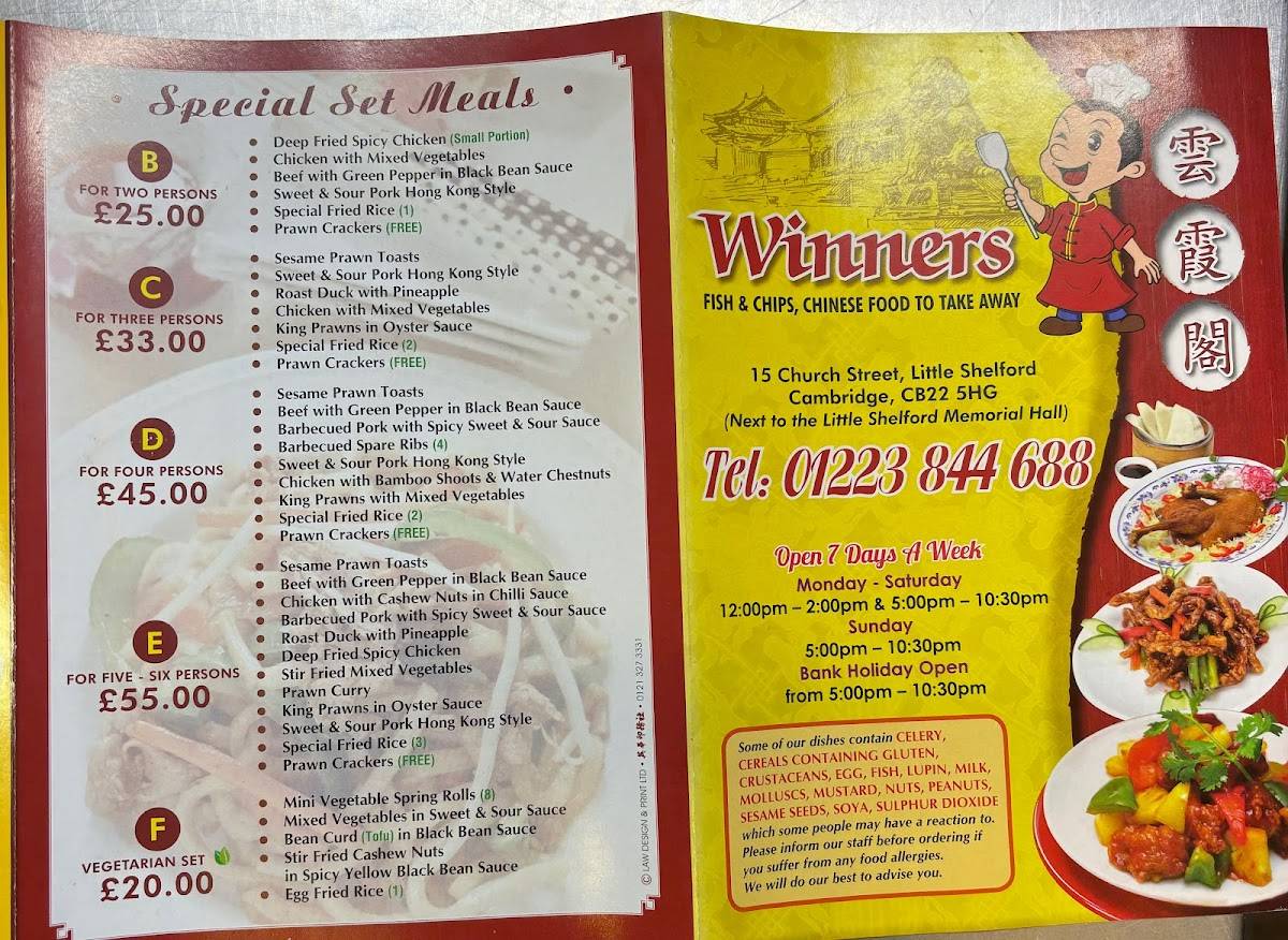 Menu at Winners fast food, Cambridge, 15 Church St