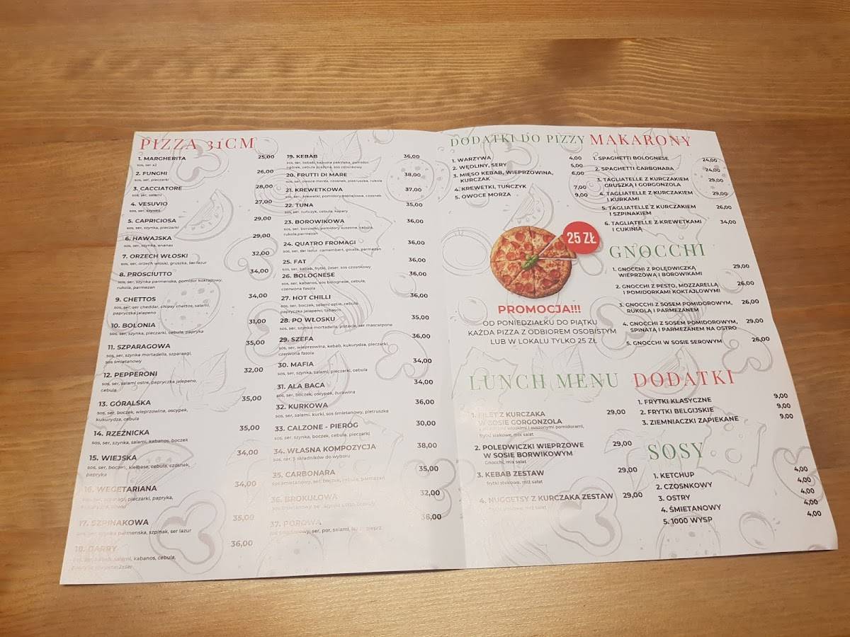 Menu at Włoskie Gary restaurant, Poznań