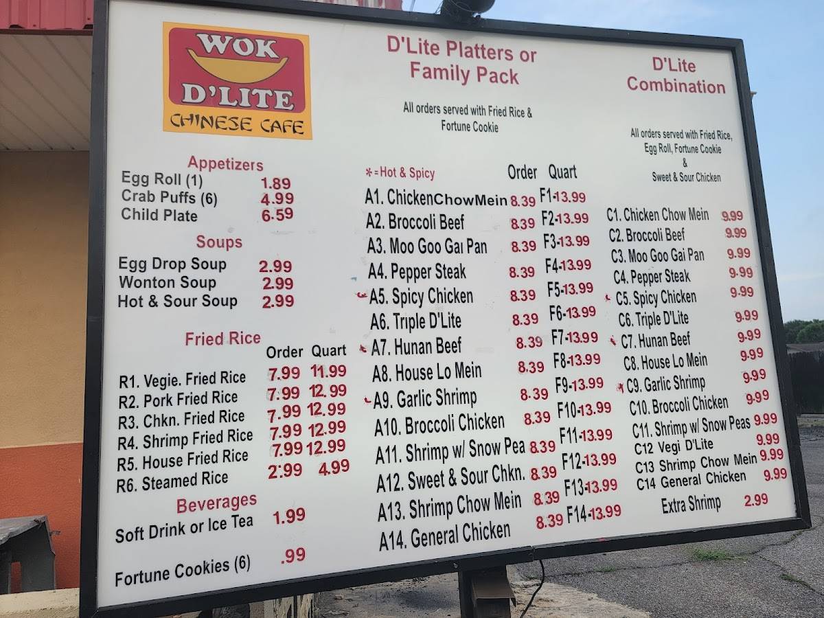 Menu at Wok D'Lite restaurant, Port Neches
