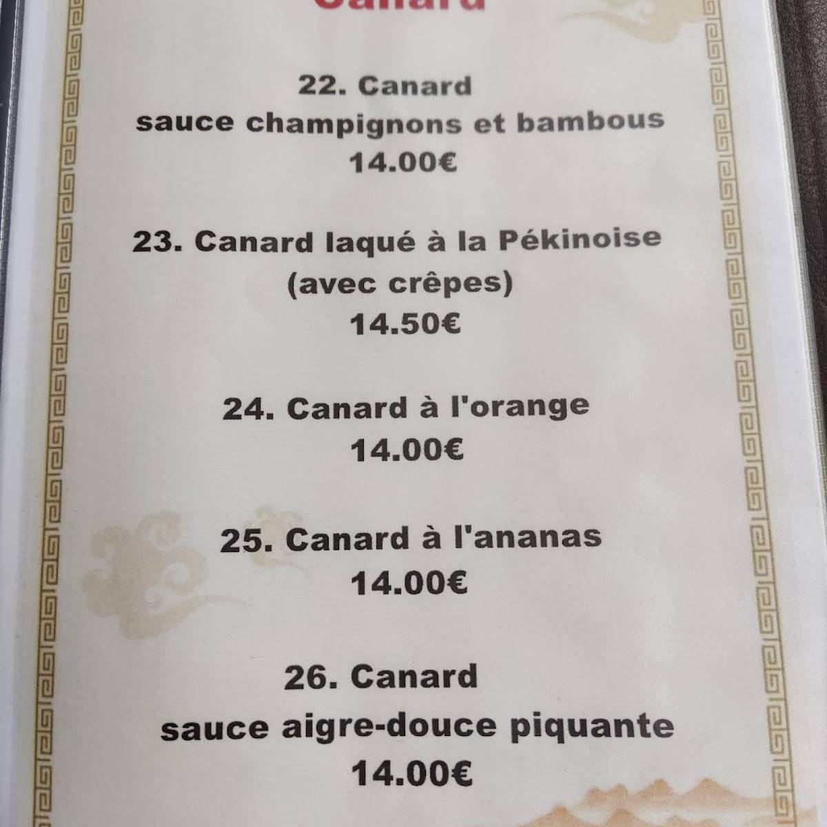 Menu bij Wok Wu restaurant, Bergen