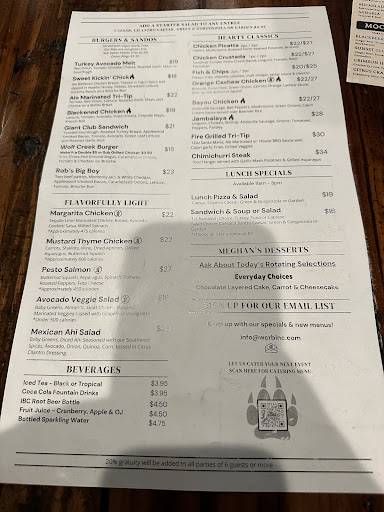 Menu at Wolf Creek Restaurant, Santa Clarita, McBean Pkwy