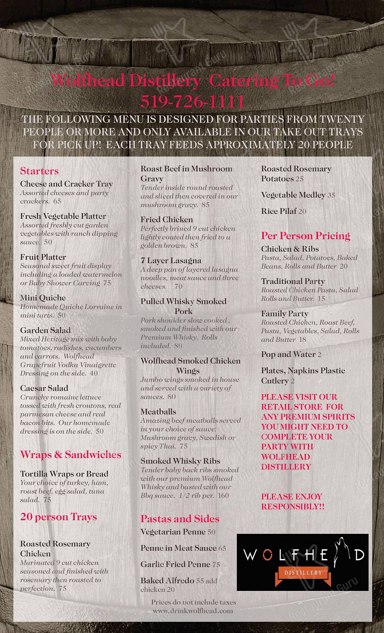 Menu at Wolfhead Distillery & Restaurant, Amherstburg