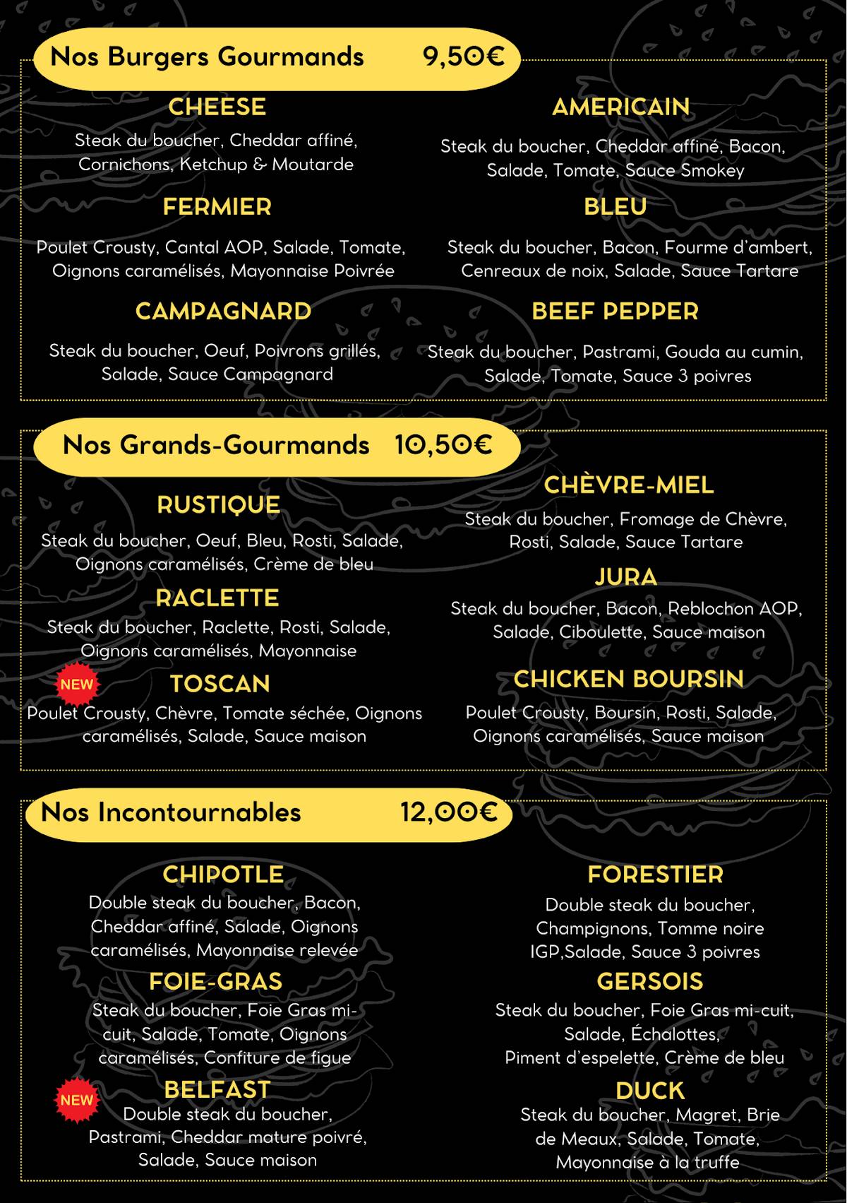 Menu au WONDER Burgers & Fried Chicken restaurant, Auterive
