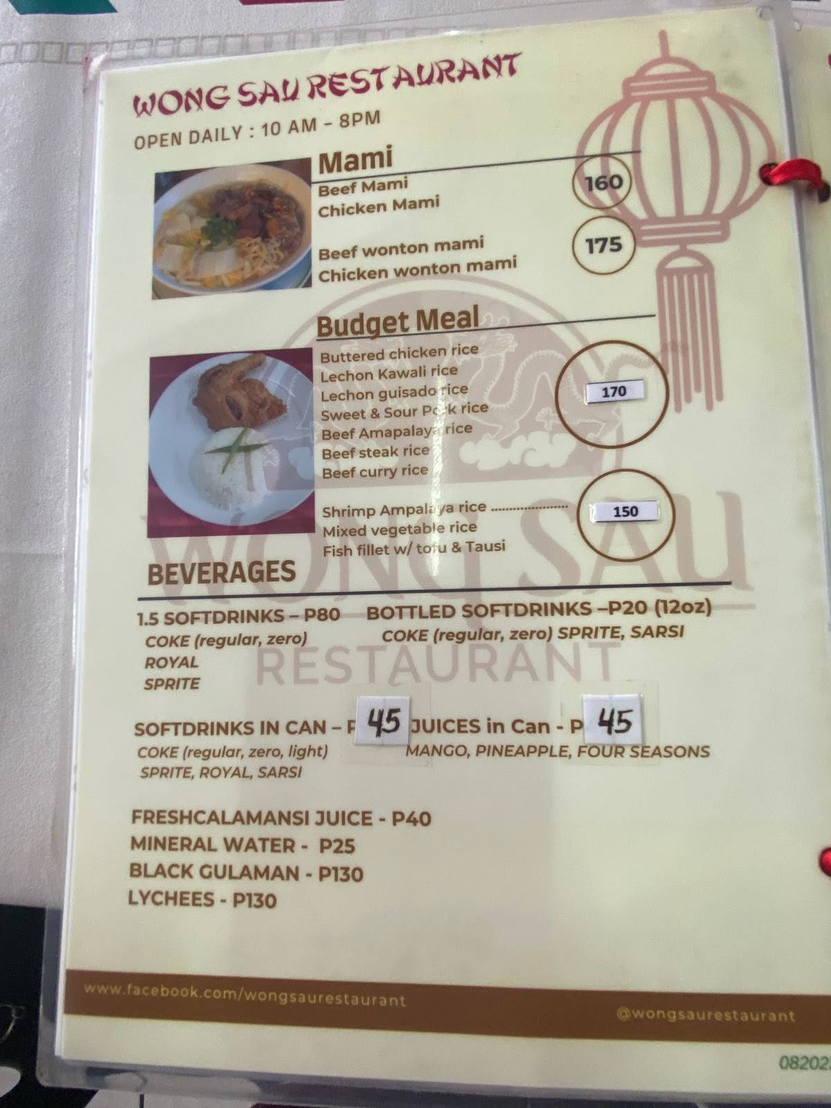 Menu at Wong Sau Restaurant, Makati, Gen.P.Santos
