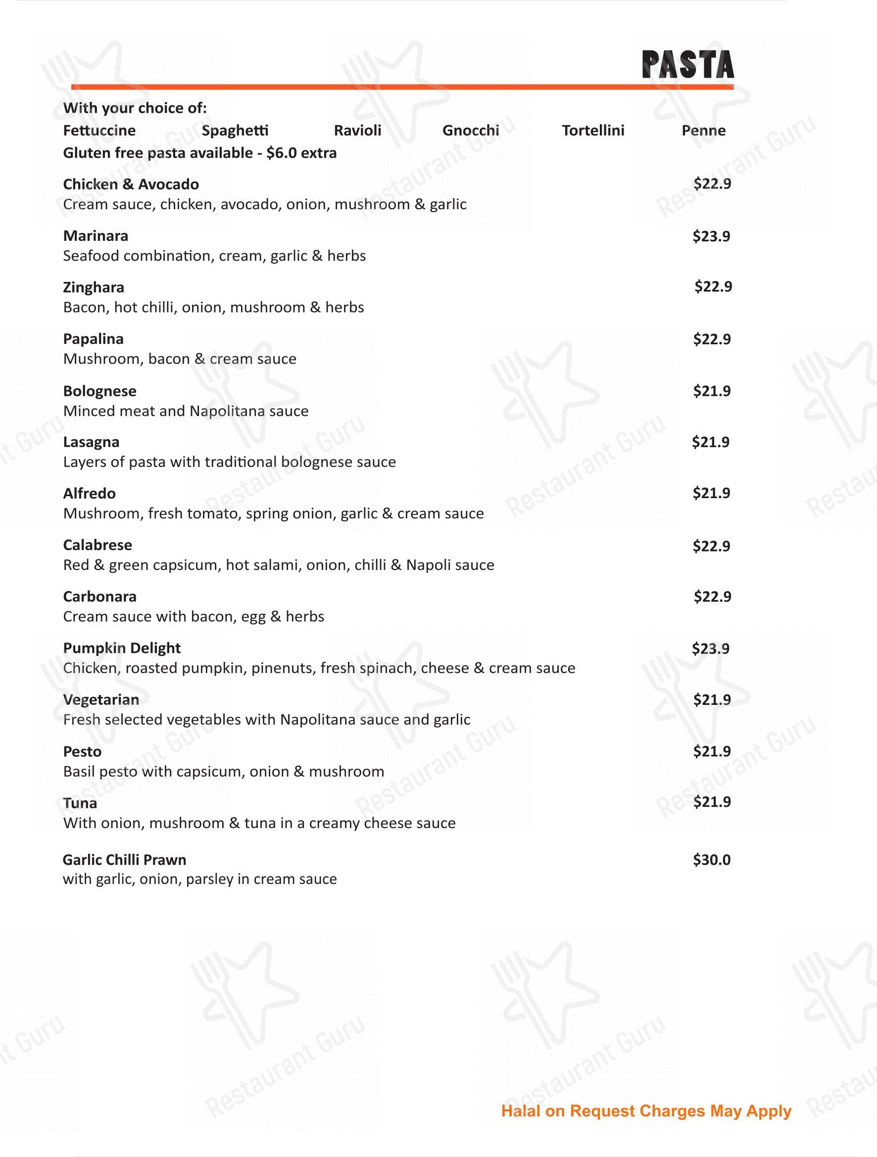 Menu at Wood oven pizza restaurant, Bannockburn