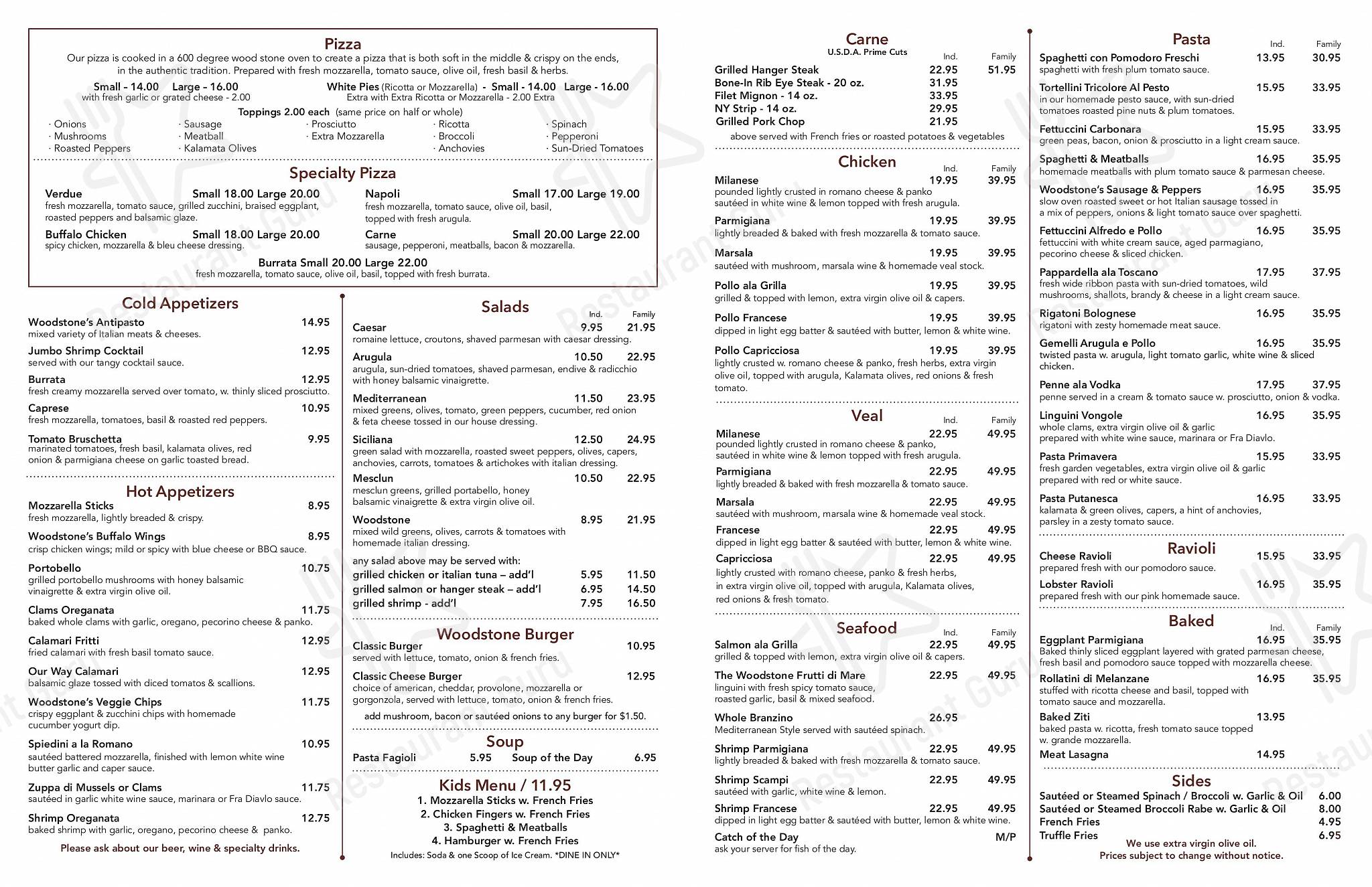Menu at Woodstone Pizza Bar & Grill, Rochelle Park