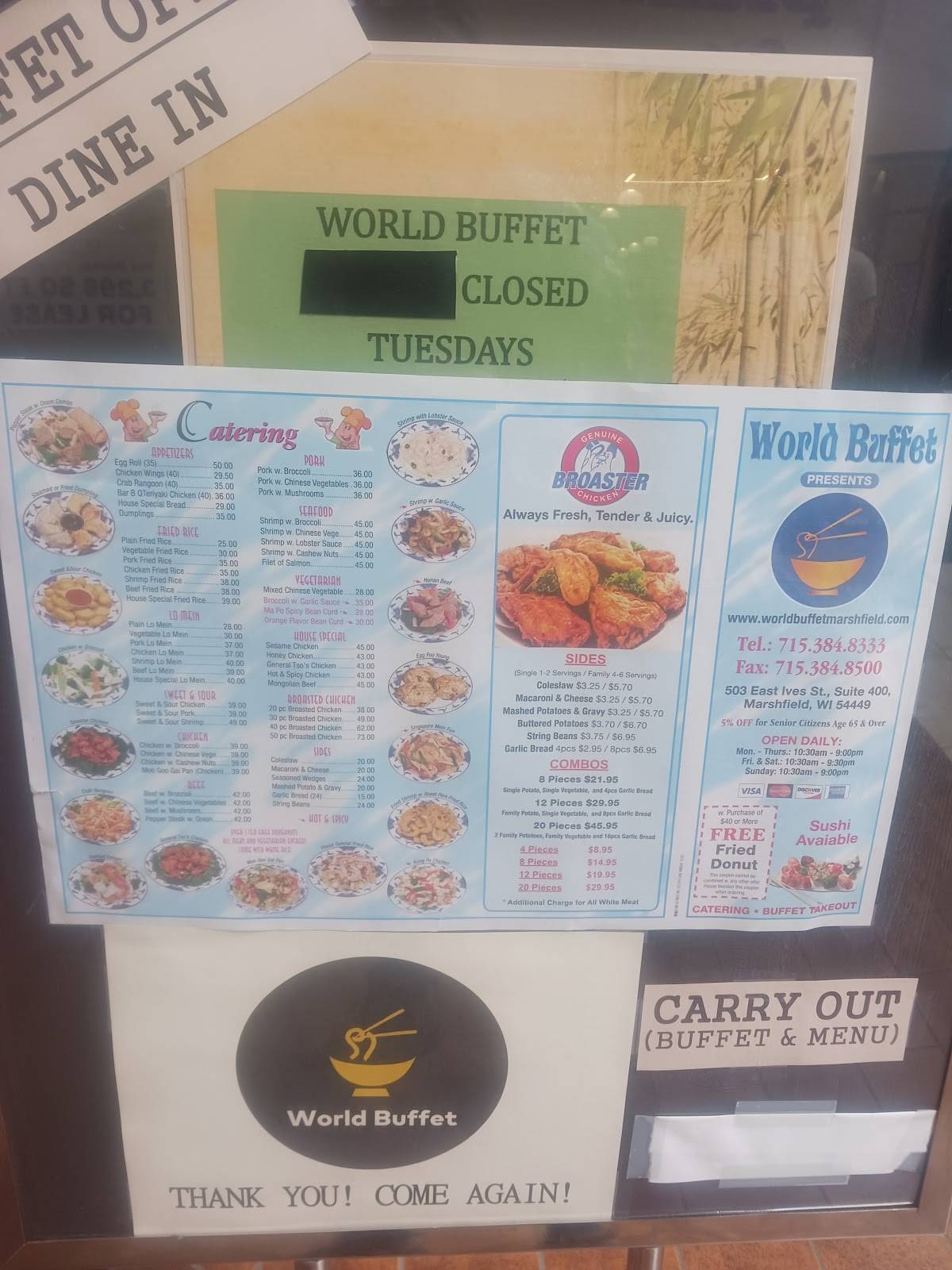 Carta del restaurante World Buffet, Marshfield