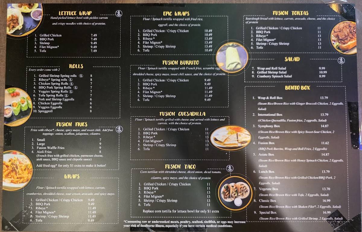 Menu at Wrap & Roll restaurant, Houston, Bay Area Blvd