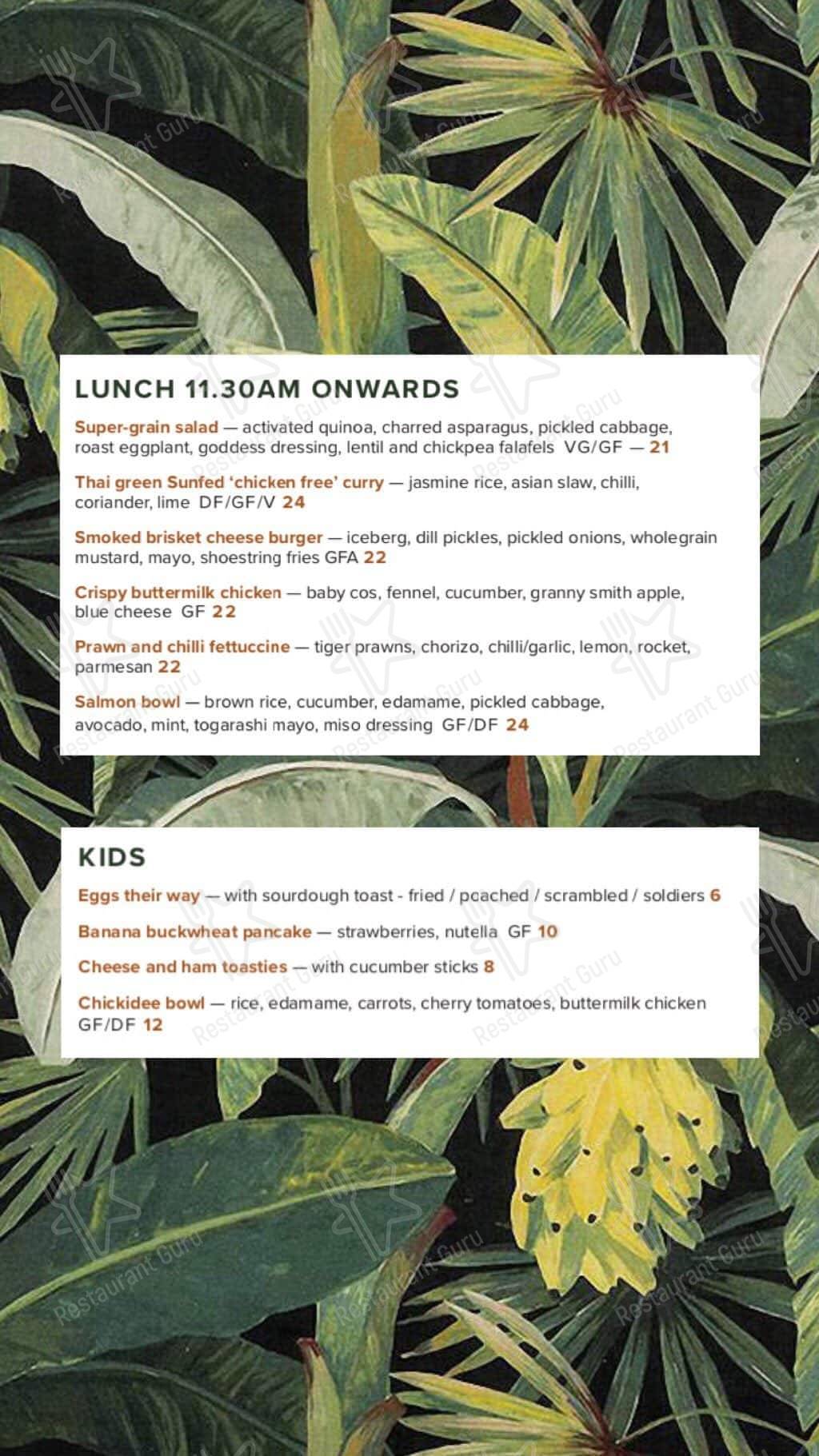 Carta de Wren Cafe, Auckland