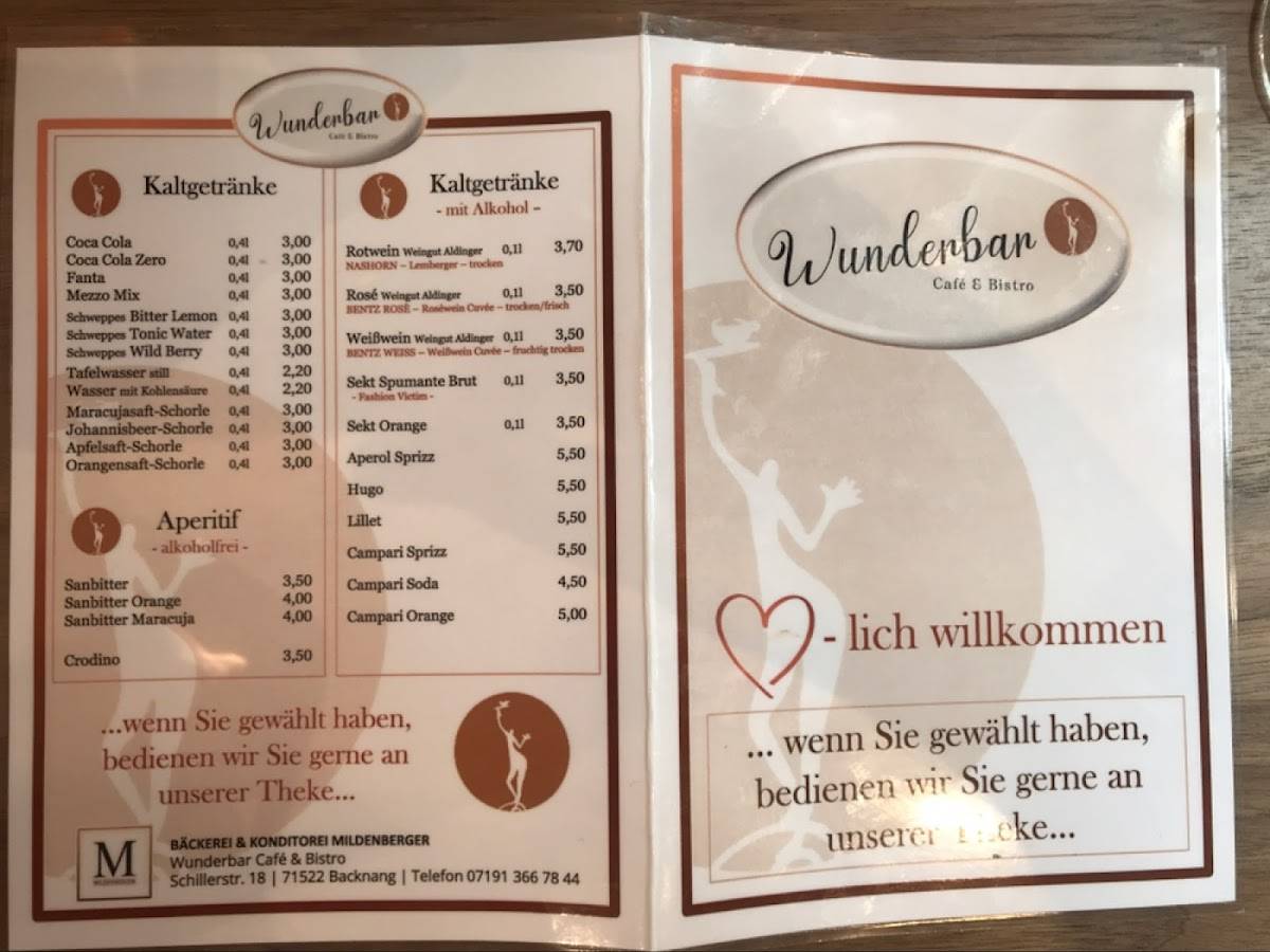 Speisekarte von Wunderbar, Backnang