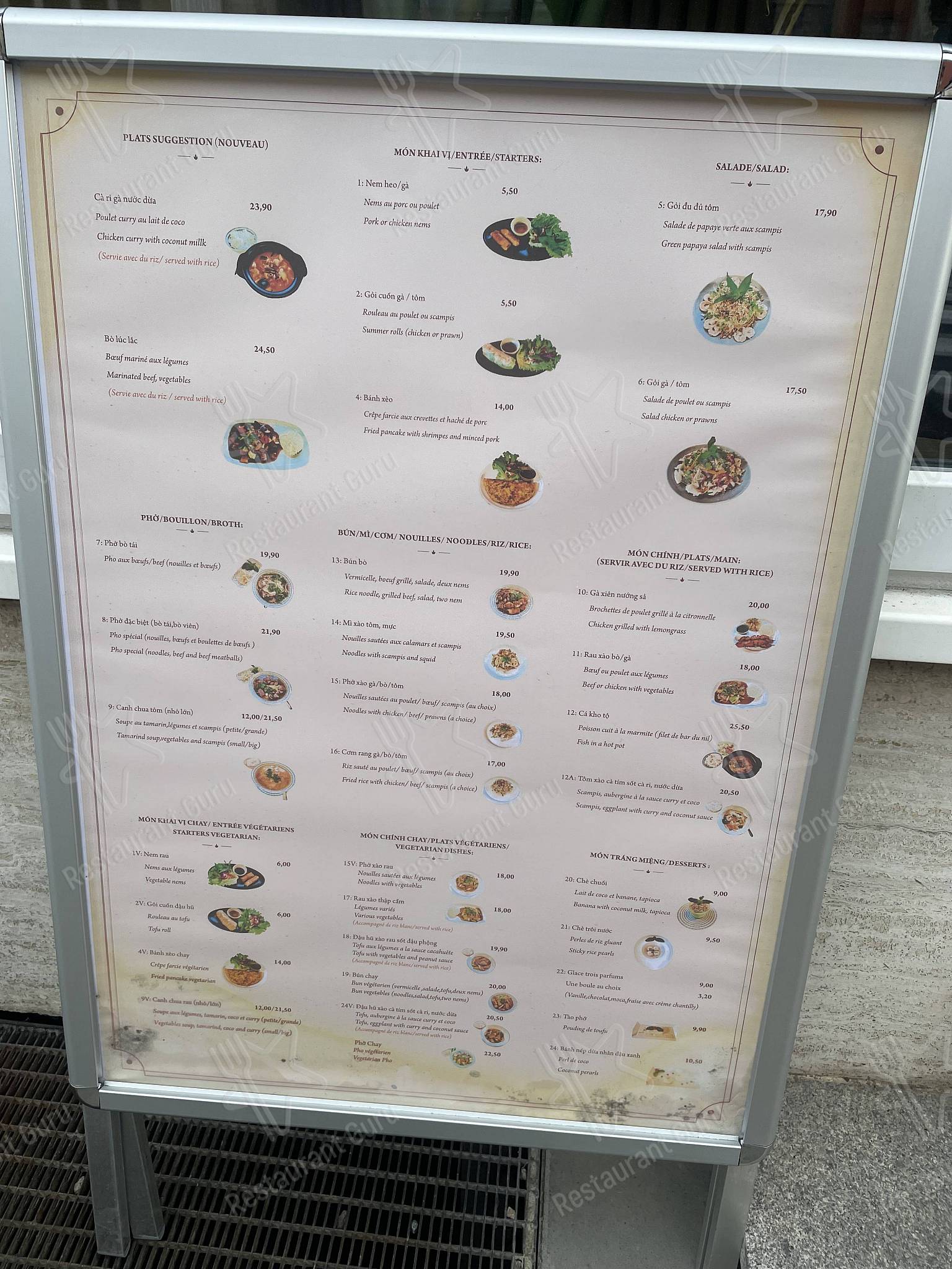 Menu au Xin Chào Vietnamese cuisine restaurant, Luxembourg