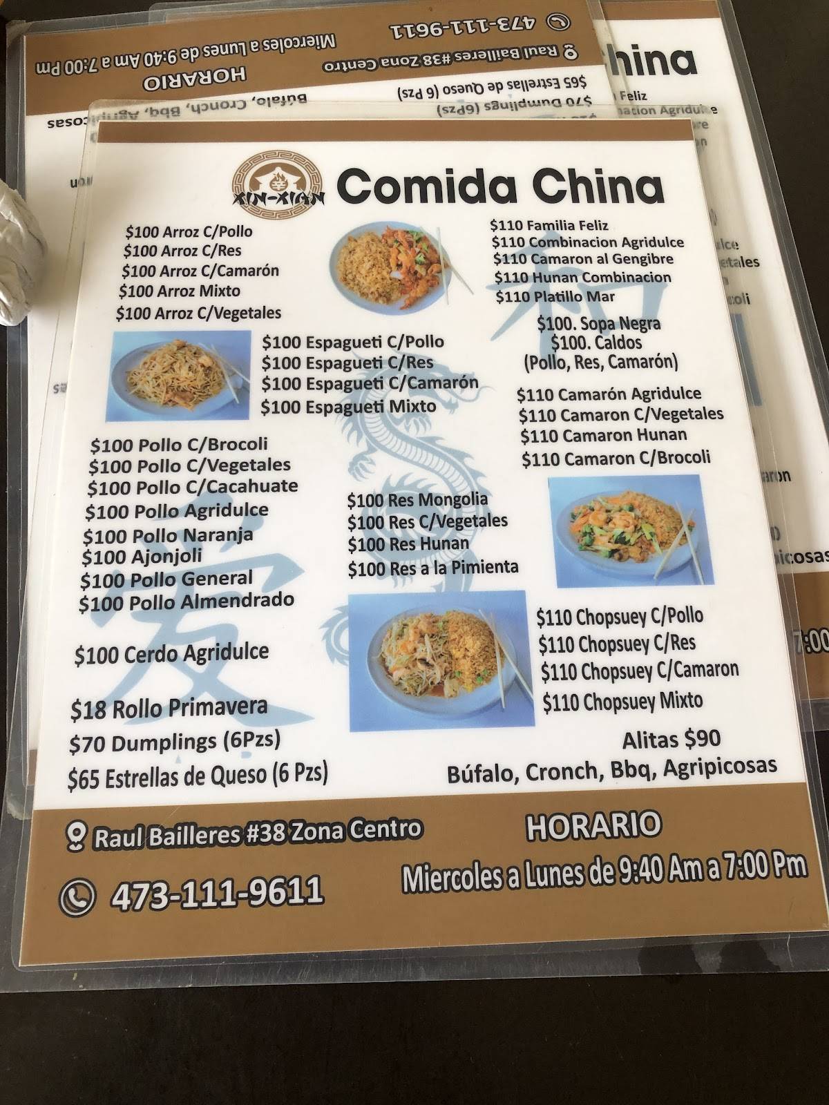 Carta del restaurante Xin Xian, Silao