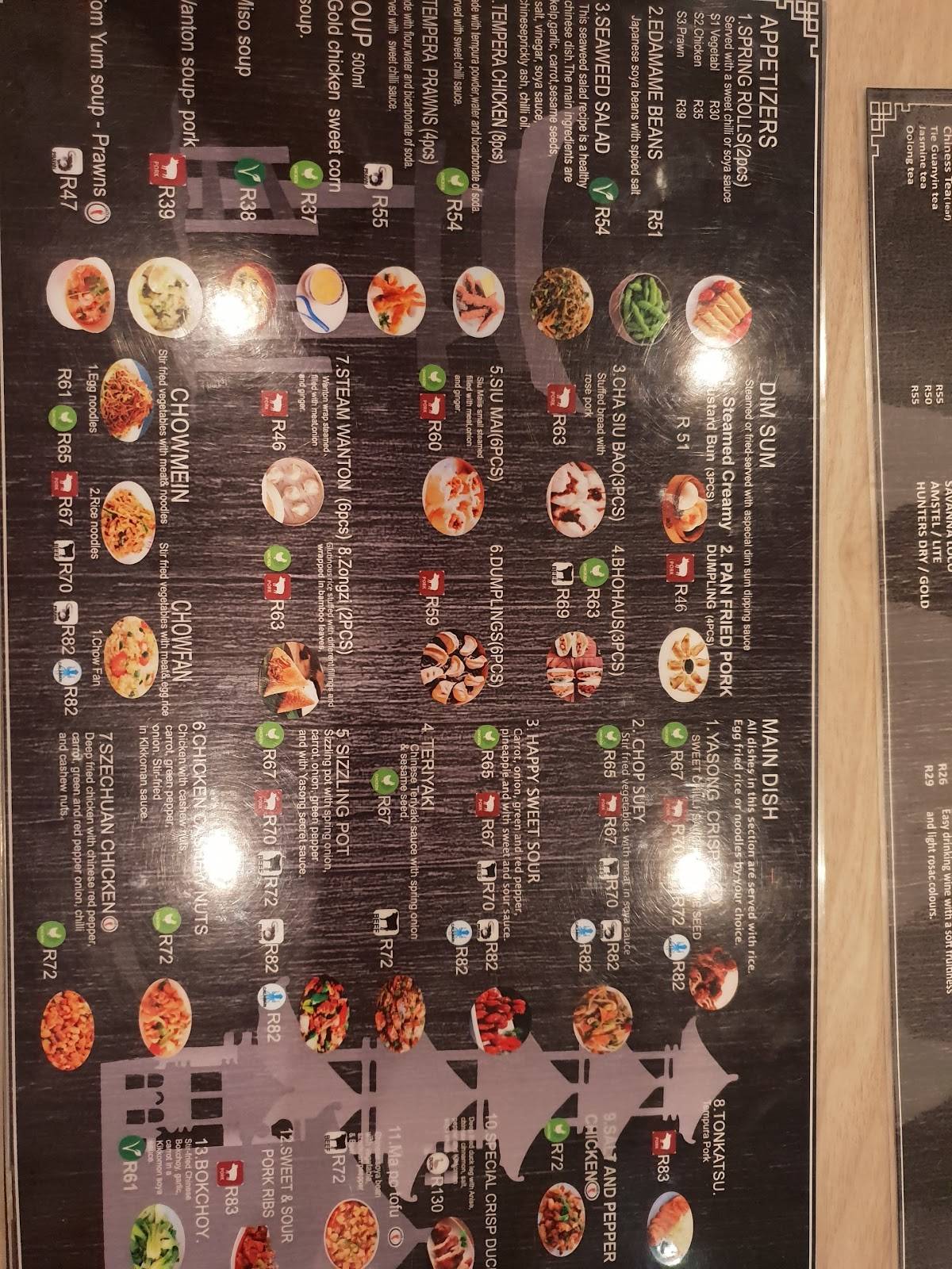 Menu at YASONG BROMHOF restaurant, Randburg, 2 Buiten Ave