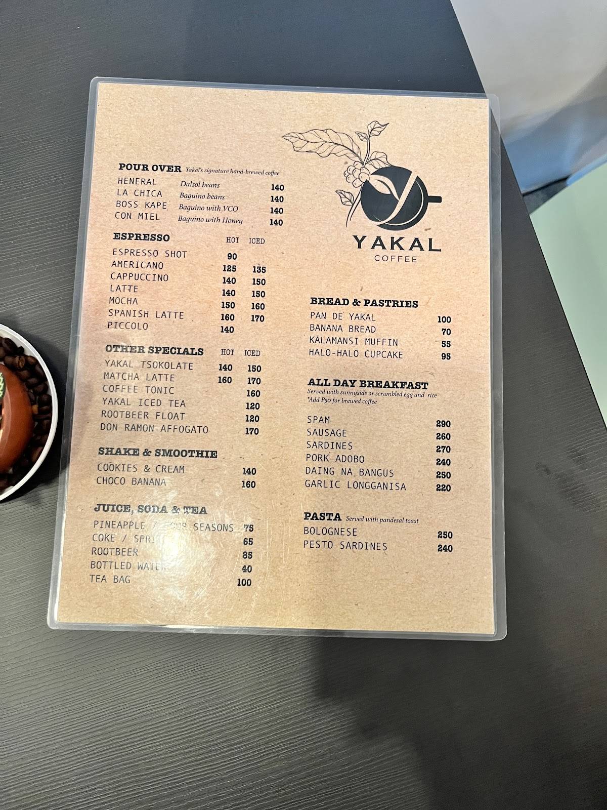 Menu at Yakal Coffee, Quezon City