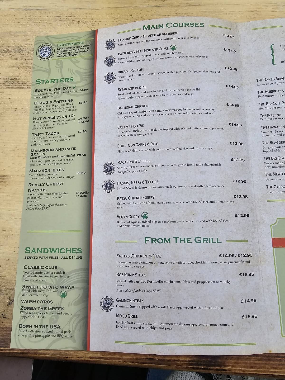 Menu at Ye Olde Inn pub & bar, Edinburgh, 25 Main St