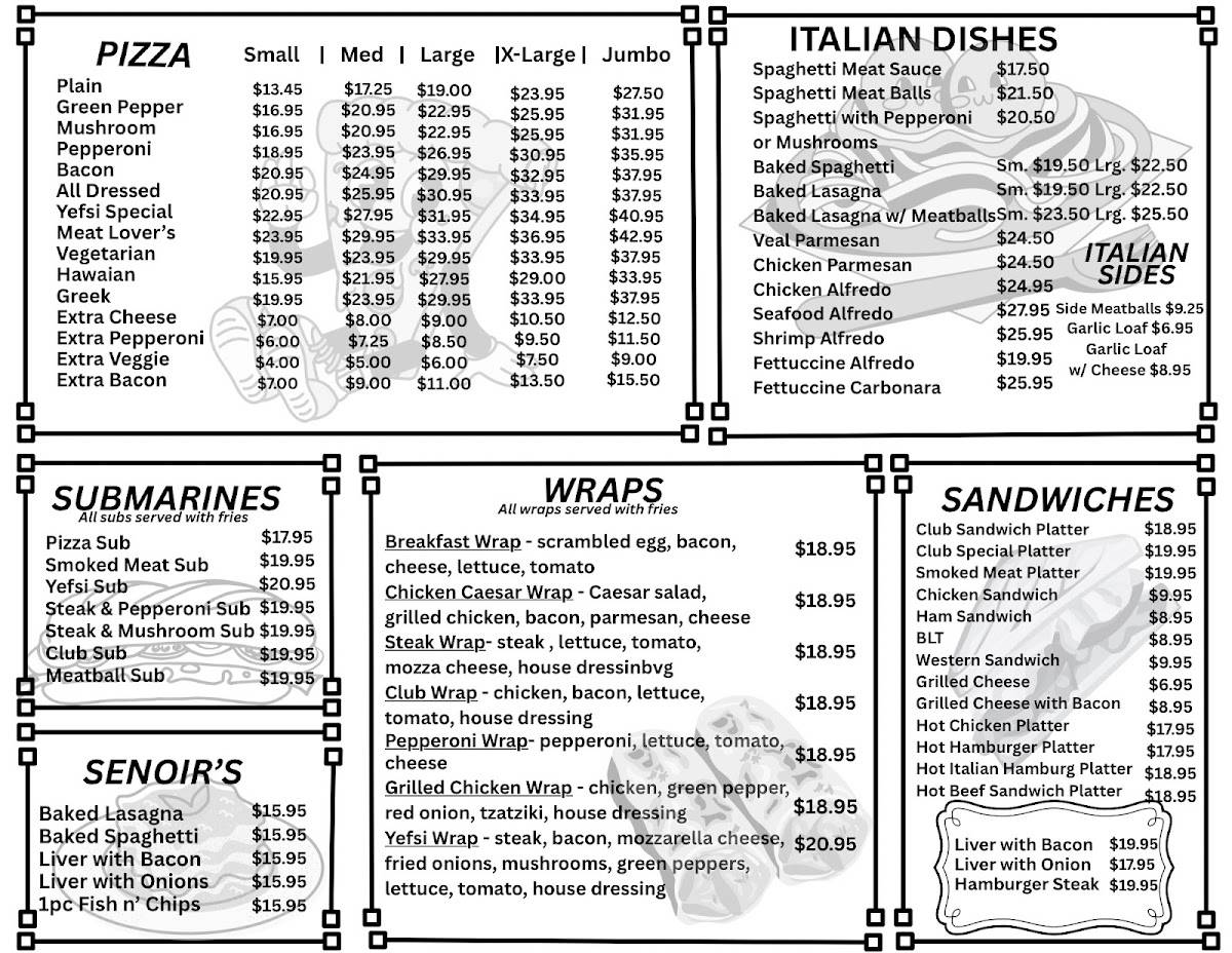 Menu at Yefsi Restaurant, Iroquois
